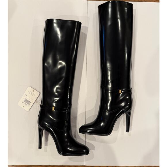 Saint Laurent | Shoes | Ysl Diane Logoembellished Black Leather Knee ...